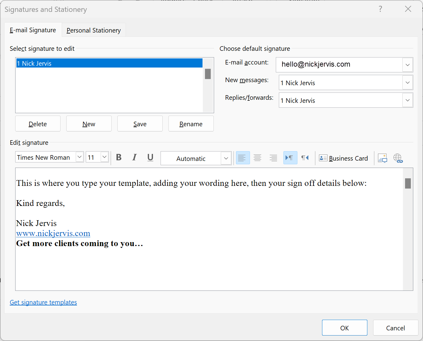 Create Email Template In Outlook